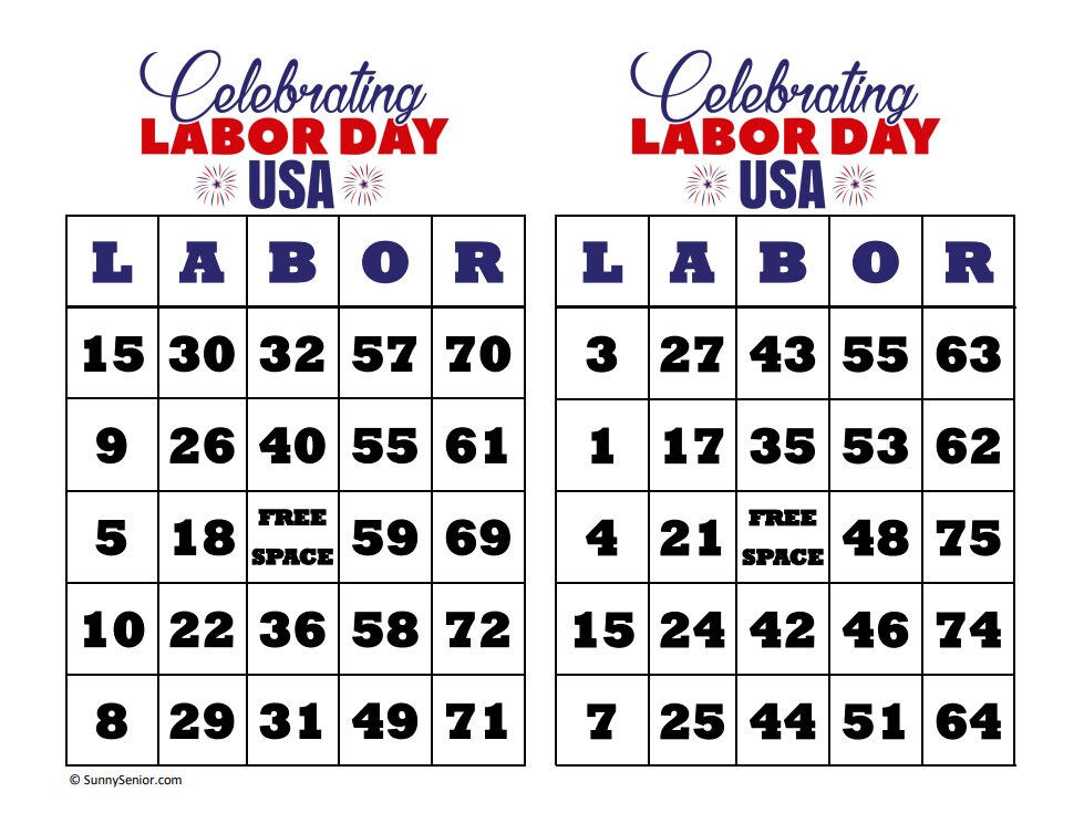 Labor Day Bingo for Your Party - 1000 Printable Cards - Etsy