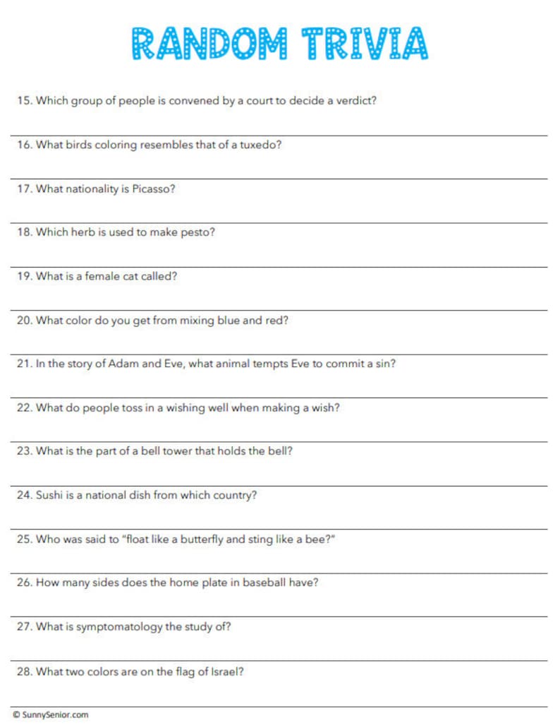 Memory Sparks: Printable Random Trivia for Dementia & Alzheimer's - Etsy