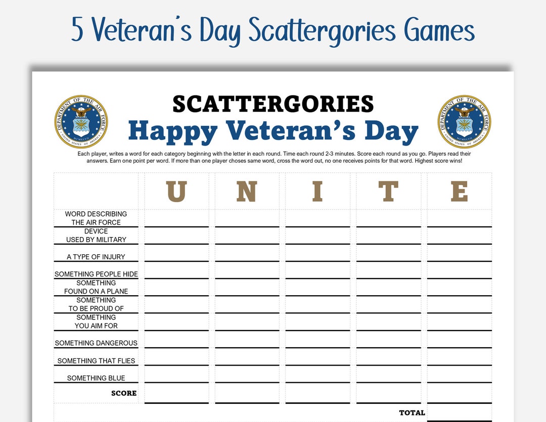 5 Pack Patriotic Veterans Day Scattergories Games - Etsy