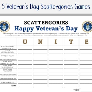 5 Pack Patriotic Veterans Day Scattergories Games - Etsy