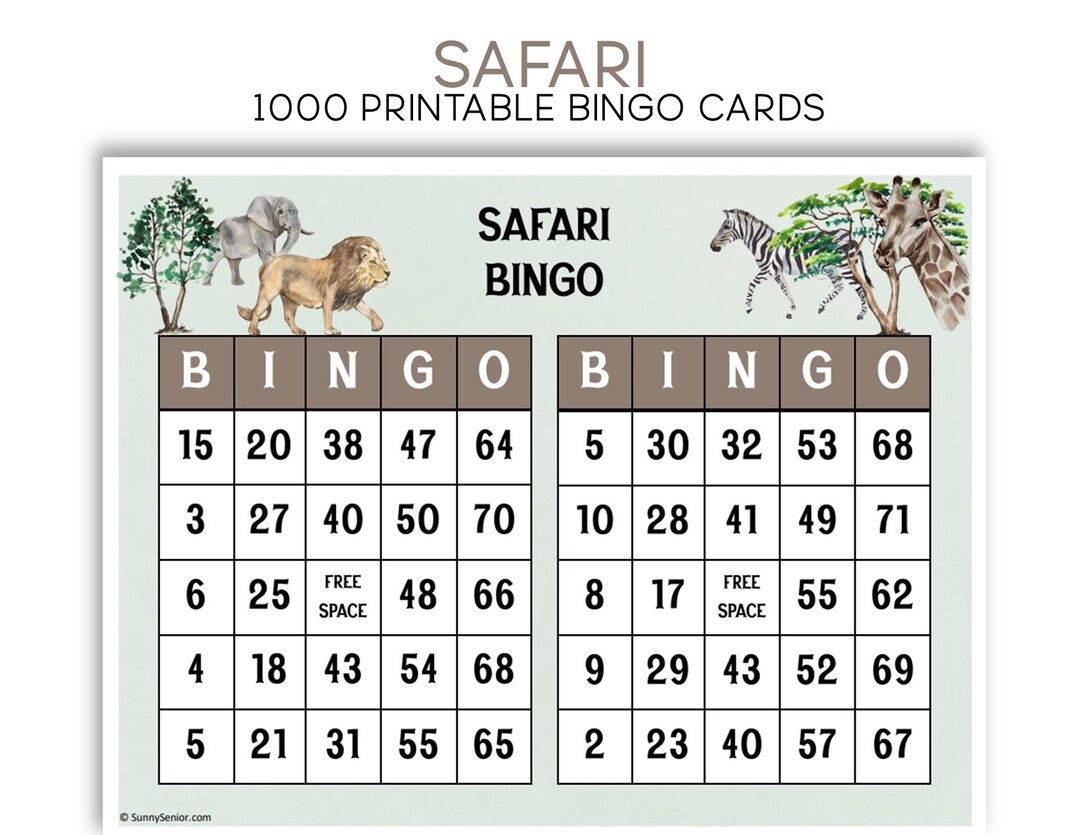 Jungle Bingo for Your Safari Party - 1000 Printable Cards - Etsy