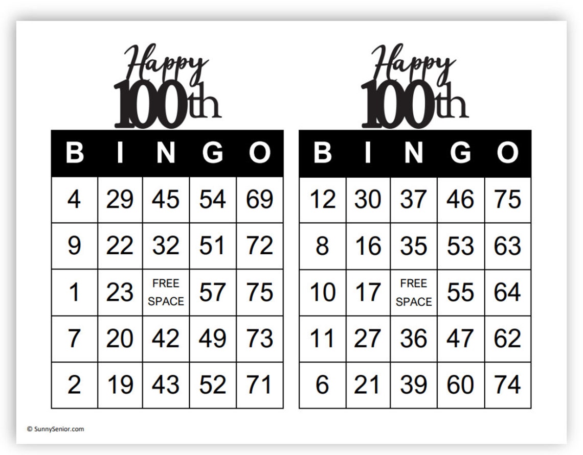 100th Birthday Bingo for Adults, Printable 100th Birthday Party Game ...
