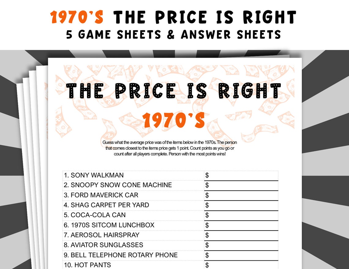 Printable 1970's the Price is Right Game: Bring the Classic Game Show ...