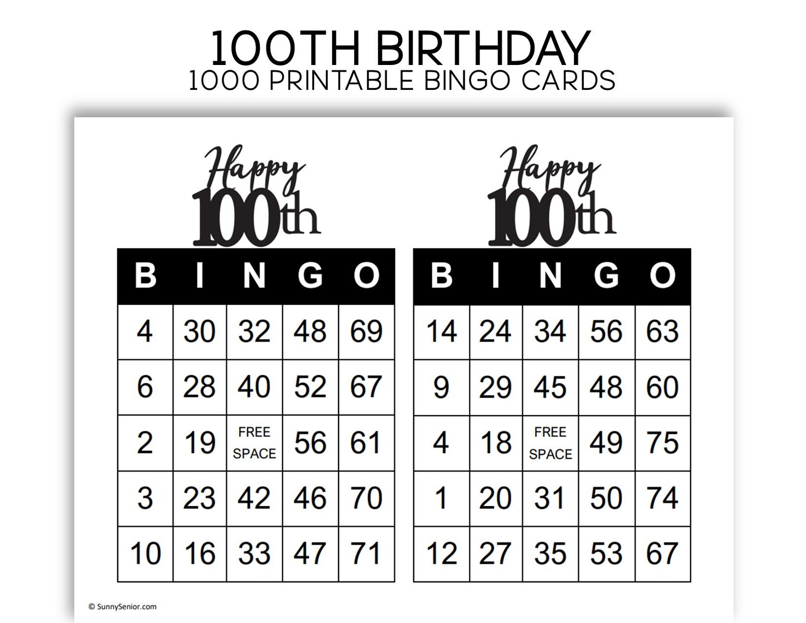 100th Birthday Bingo for Adults, Printable 100th Birthday Party Game ...