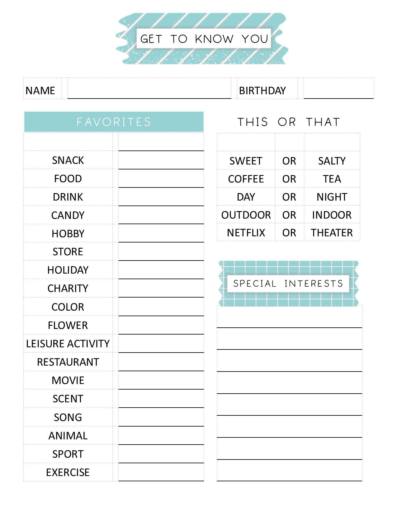 Team Building: Get to Know Me Questionnaire - Fun Printable Icebreaker ...