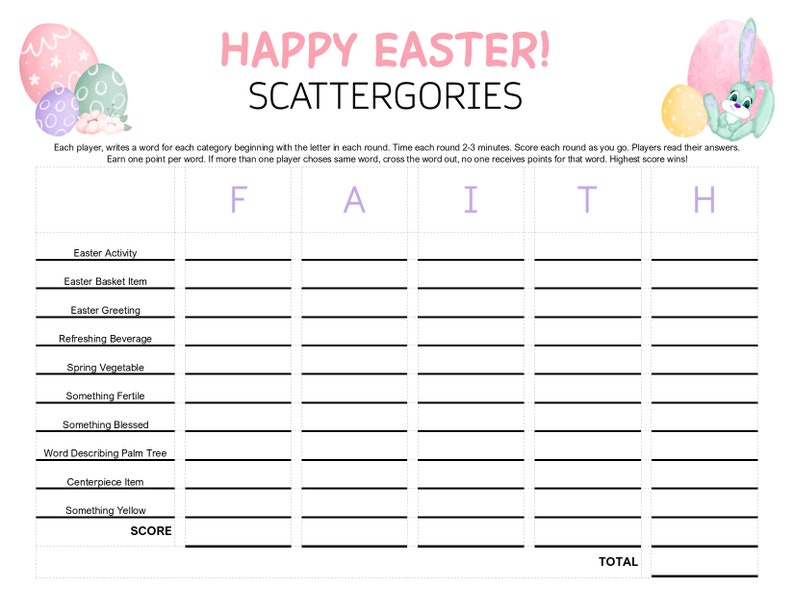 Easter Scattergories Printable Game Pack - Etsy