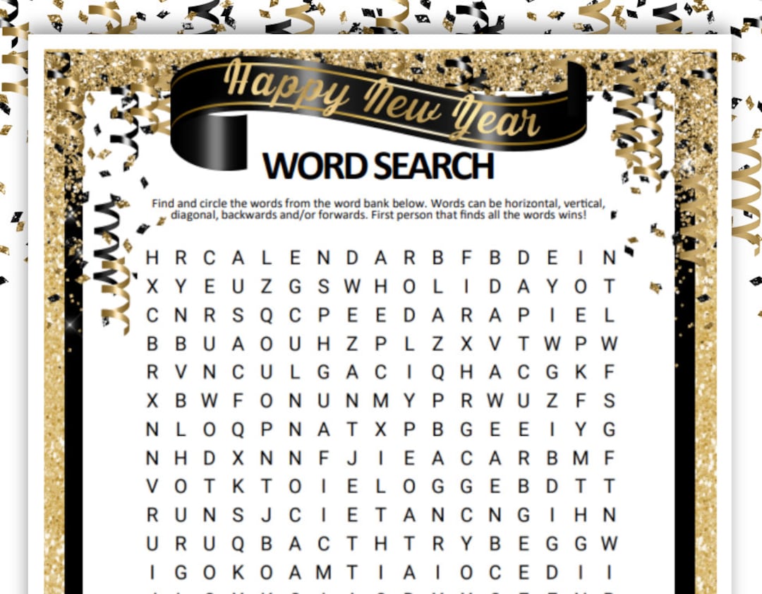 New Year's Printable Word Search - Etsy