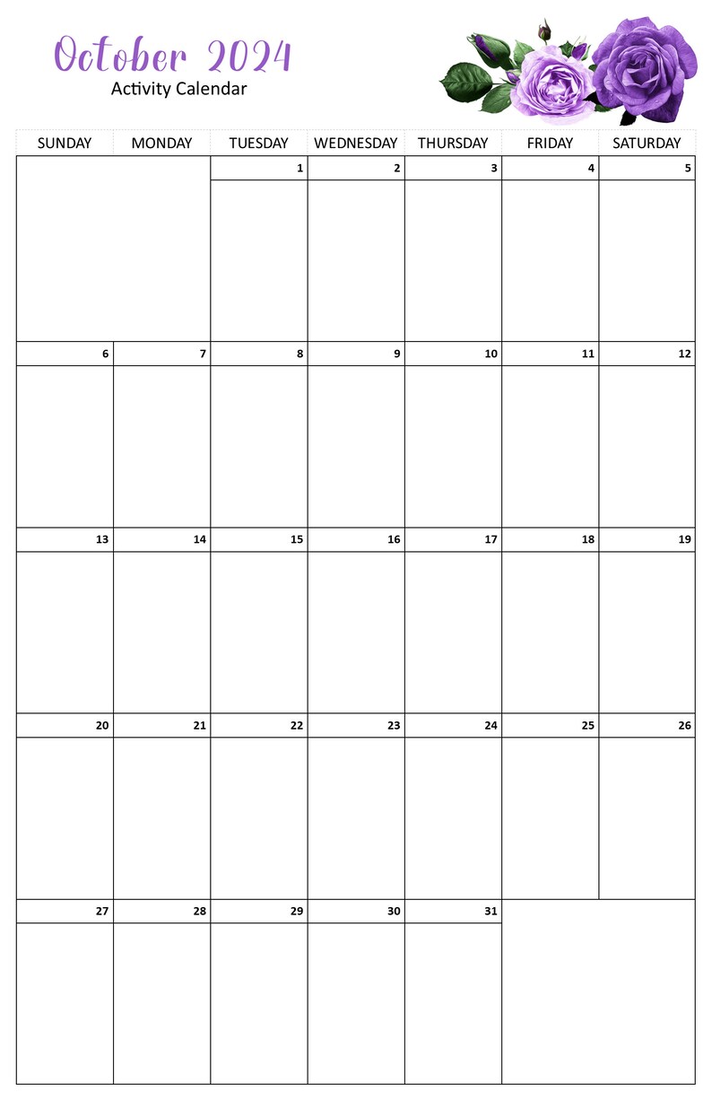 October 2024 Editable Monthly Activities Calendar for Senior Living ...