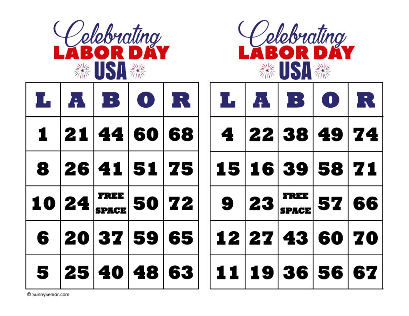 Labor Day Bingo for Your Party 1000 Printable Cards - Etsy