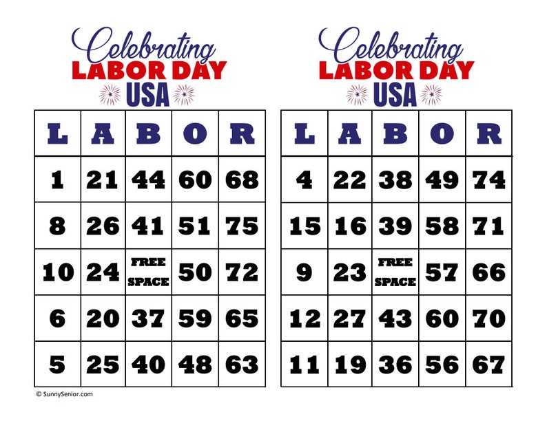 Labor Day Bingo for Your Party 1000 Printable Cards - Etsy