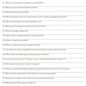 1200 Random Trivia Questions, Printable PDF, Designed for Seniors ...