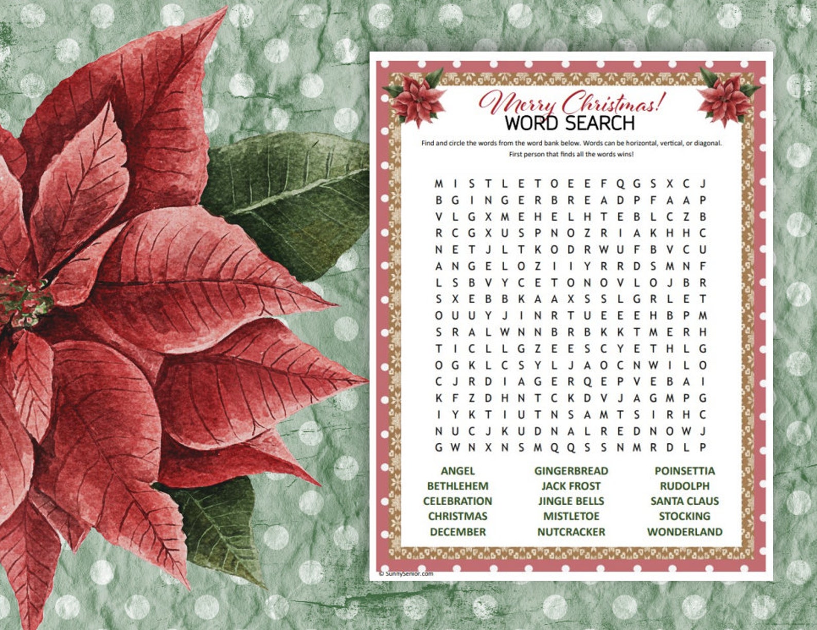 Christmas Word Search, Printable Holiday Party Games. Christmas ...