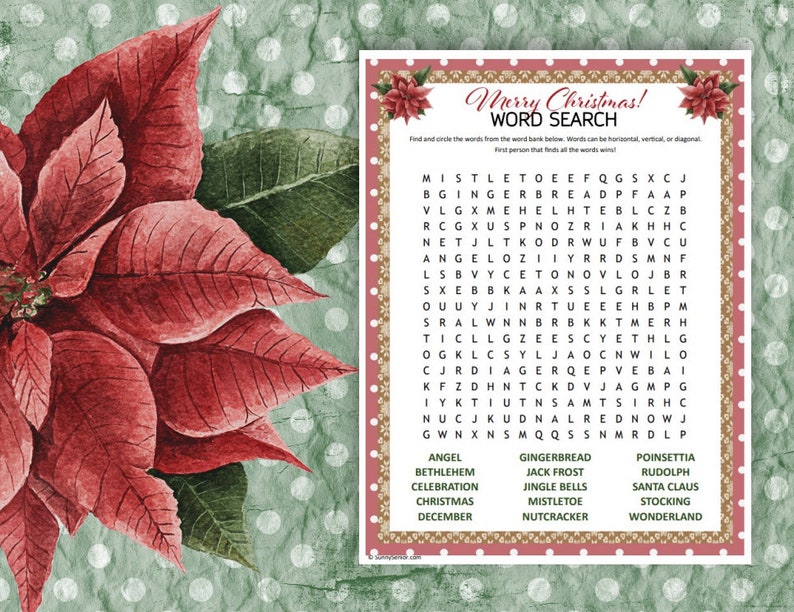 Christmas Word Search, Printable Holiday Party Games. Christmas ...