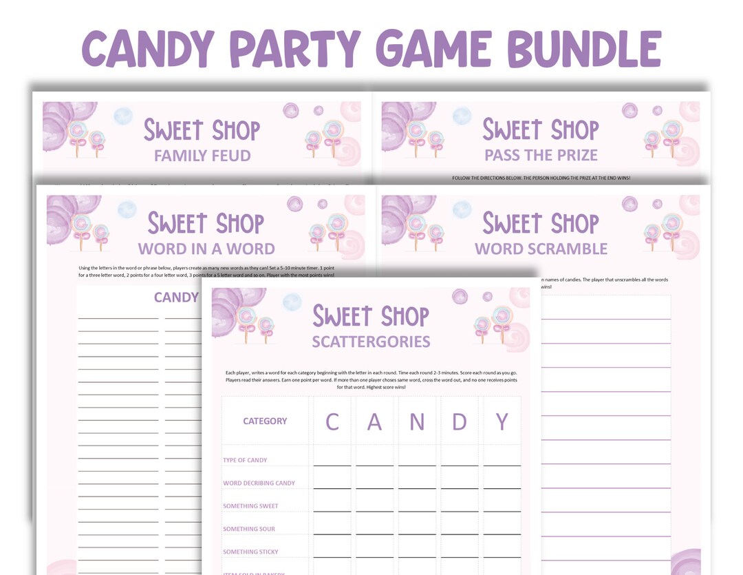 Sweet Treat Delights: Printable Candy Themed Party Game Bundle - Etsy