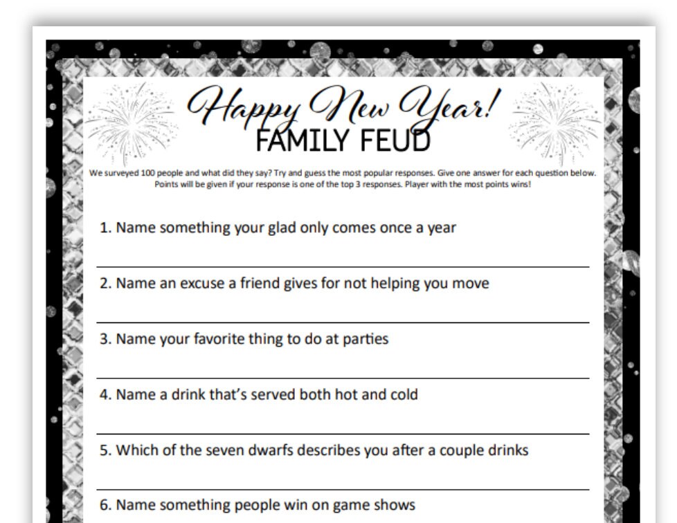 Ring in the New Year With Our Printable 'family Feud' Game - Etsy