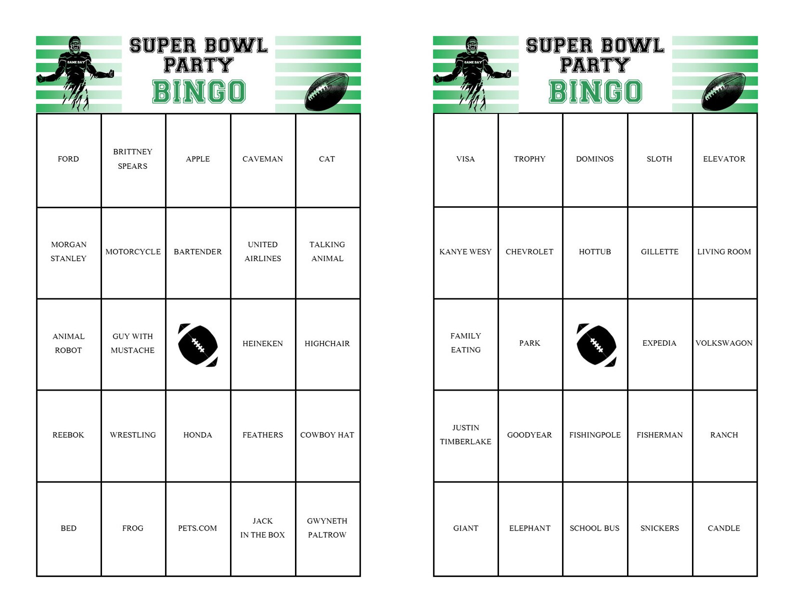 Super Bowl Party Bingo - Printable Game for Unforgettable Ad-watching ...