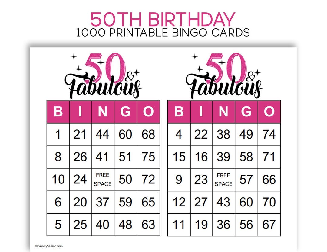 50 & Fabulous Bingo for Your Birthday Party 1000 Printable Cards - Etsy