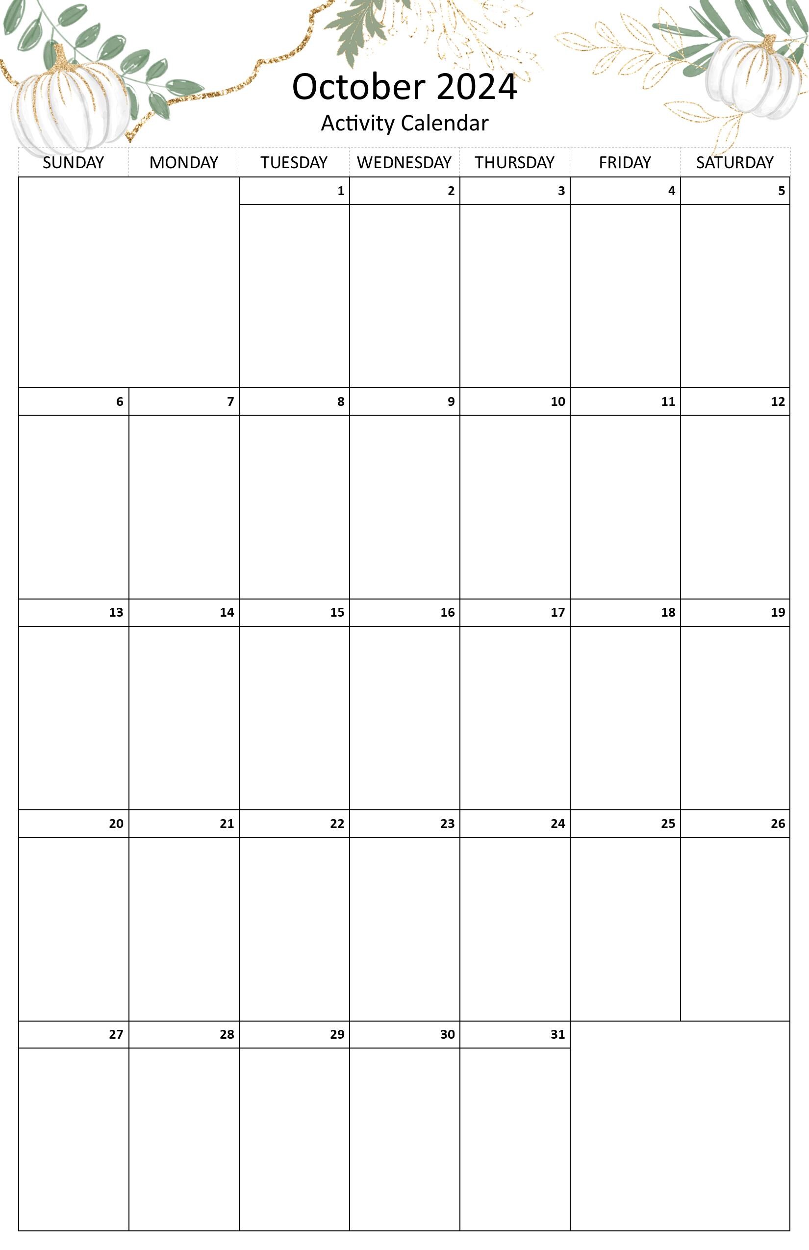 October 2024 Editable Monthly Activities Calendar for Senior Living ...