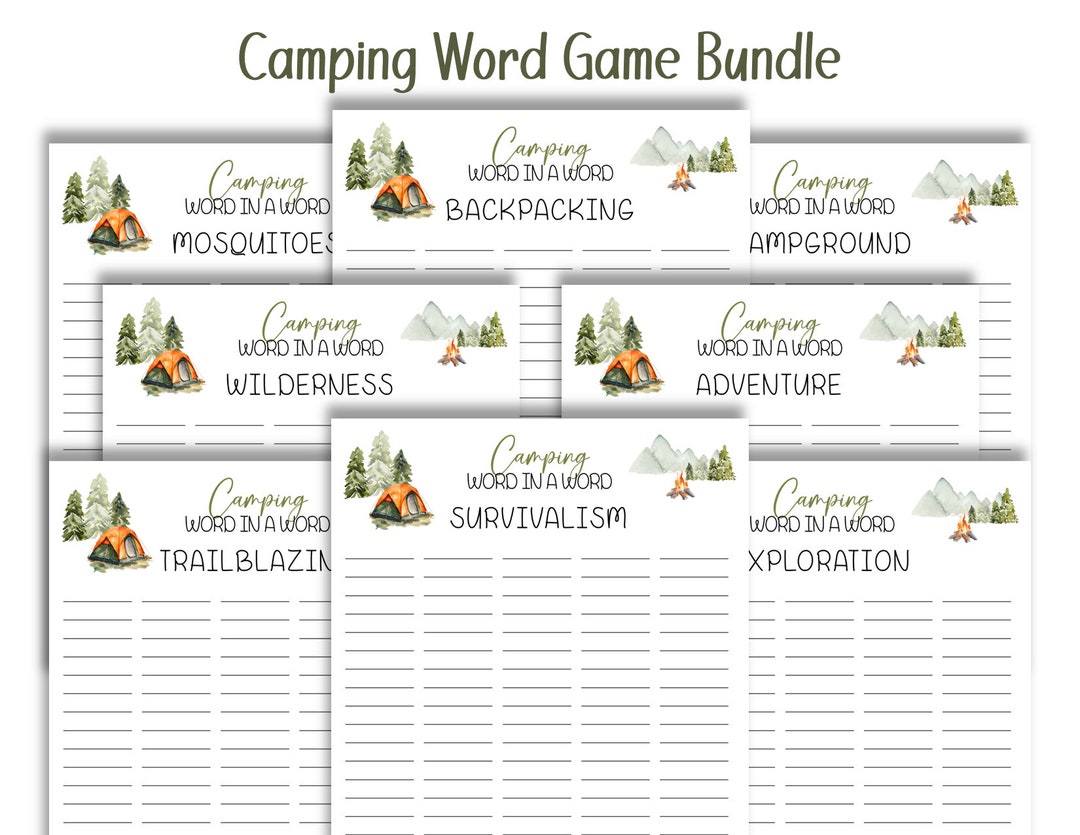 Camping Adventure Word Games: Printable Fun for Outdoor Enthusiasts - Etsy