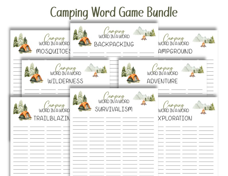 Camping Adventure Word Games: Printable Fun for Outdoor Enthusiasts - Etsy