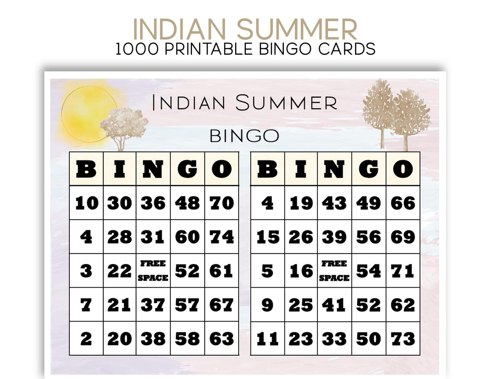 1000 Indian Summer Bingo Cards, Printable Bingo Game Cards, PDF Games ...