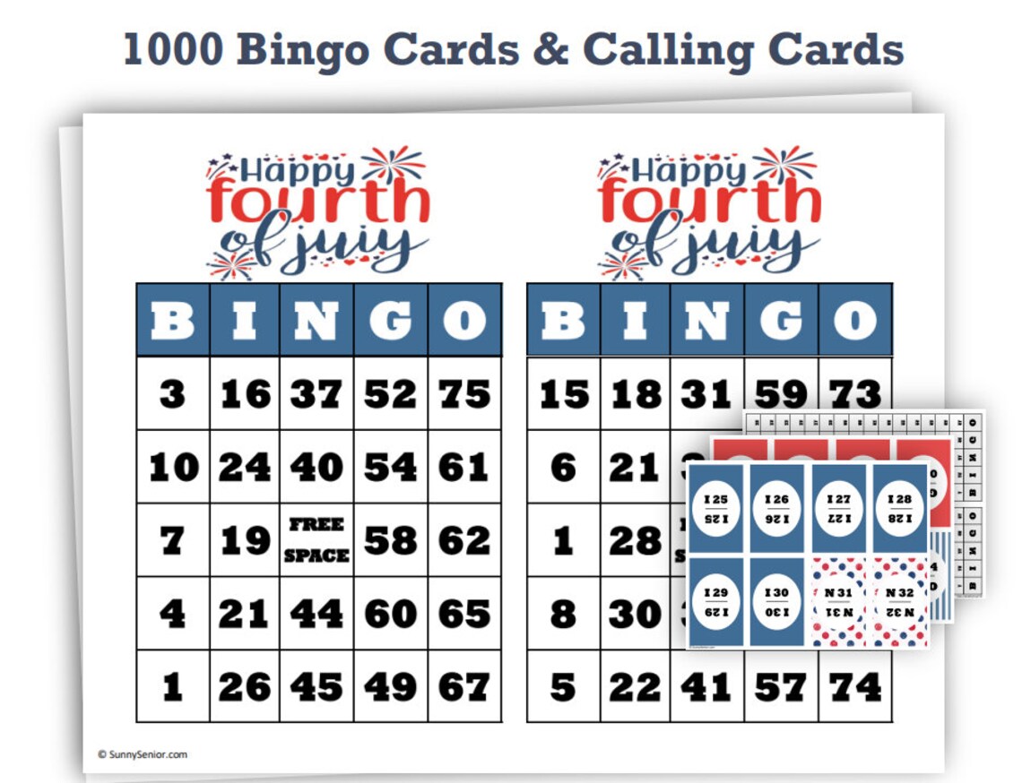 4th of July Bingo Card Pack 1000 Printable Cards - Etsy