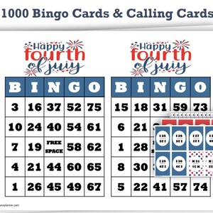 4th of July Bingo Card Pack - 1000 Printable Cards - Etsy