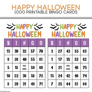 1000 Printable Happy Halloween Bingo Cards Includes Calling Cards ...