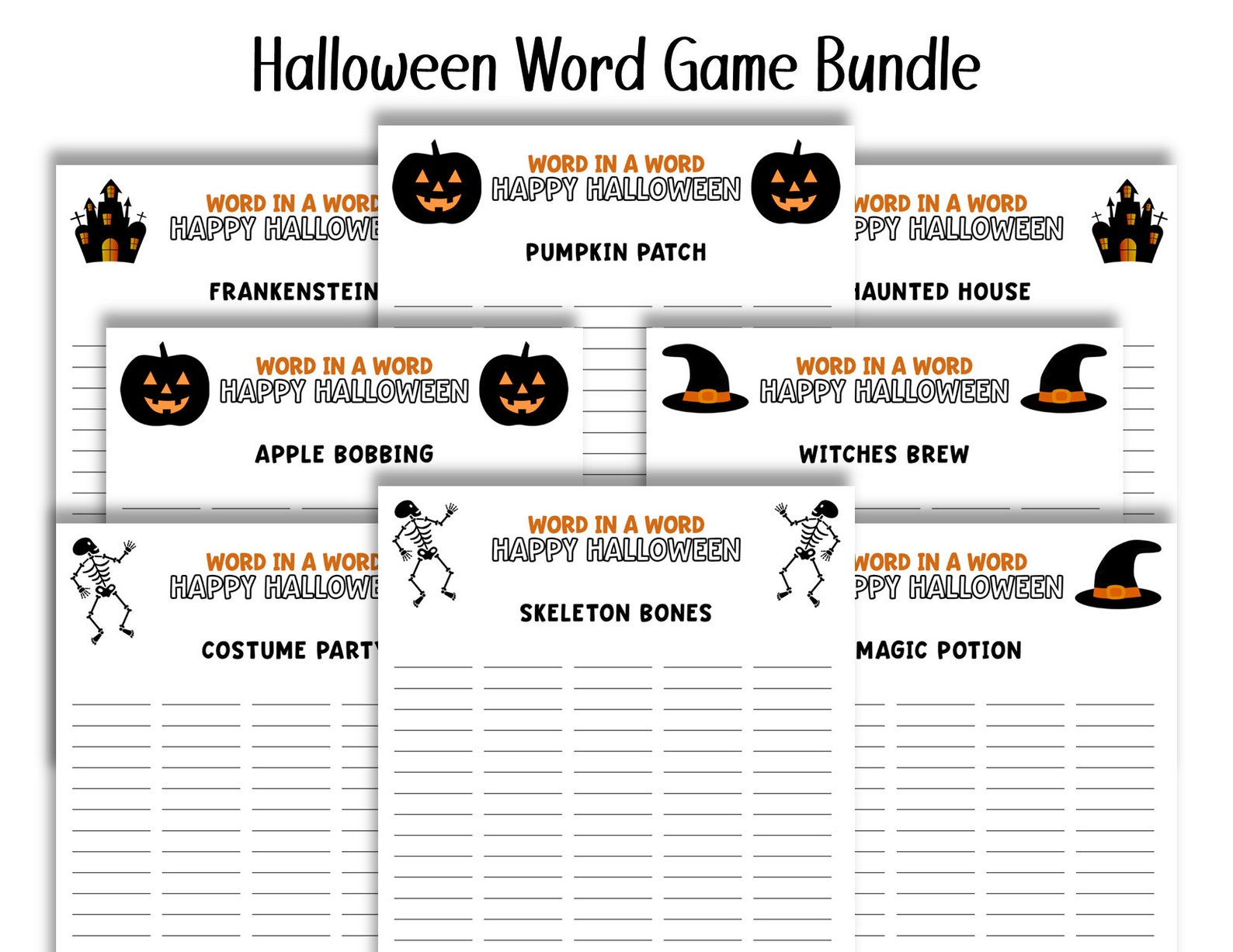 Spooktacular Halloween Word in a Word Games Collection - Etsy