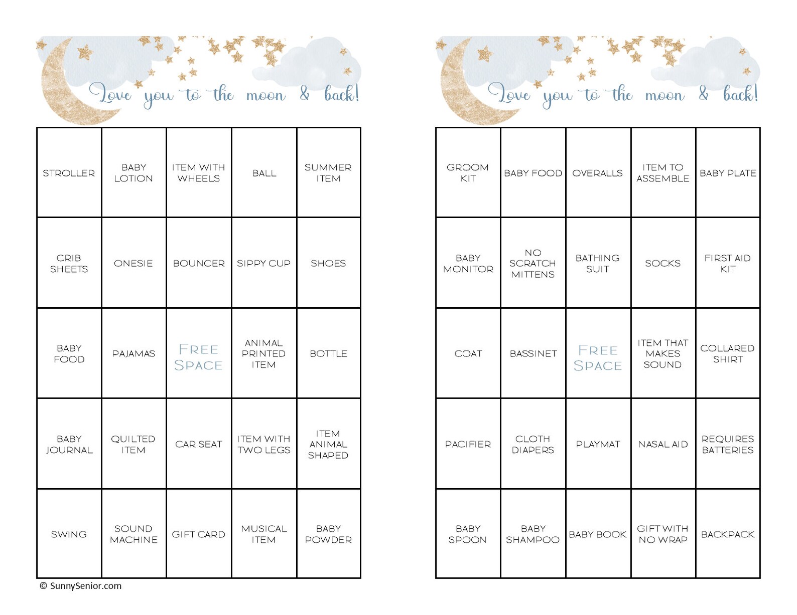 Printable Baby Shower Gift Bingo: Moon A Stars Fun Twist on - Etsy