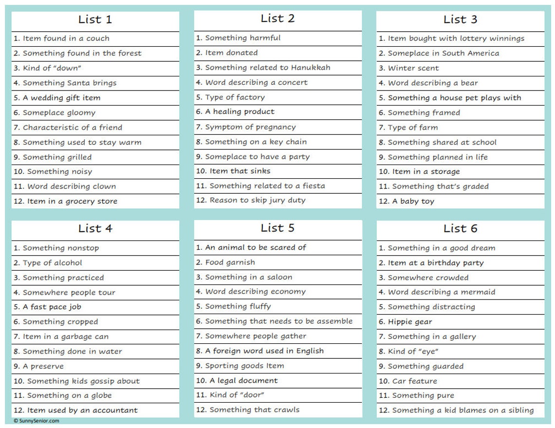 Scattergories Printable Game for Seniors: Classic Word Game (instant ...