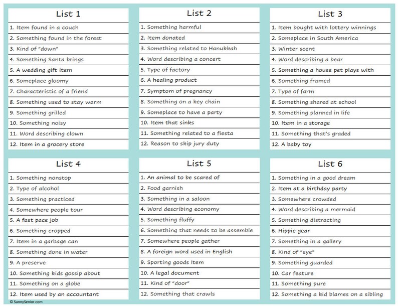 Scattergories Printable Game for Seniors: Classic Word Game (instant ...