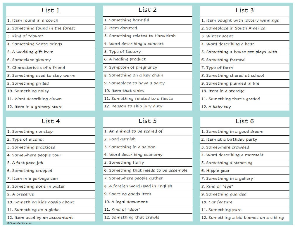Scattergories Printable Game for Seniors: Keep Your Mind Sharp - Etsy ...