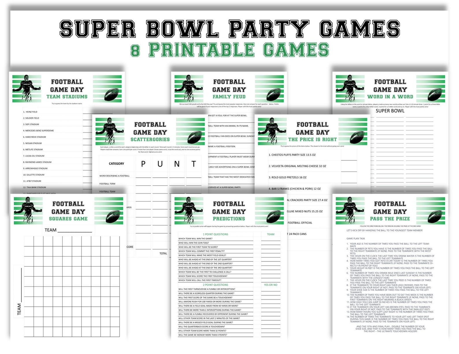 Printable Super Bowl Party Game Bundle – 8 Fun Games for Game Day ...