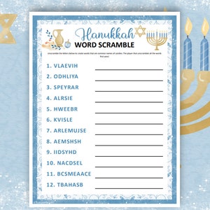 Hanukkah Games Word Scramble, Printable Chanukah Games for Kids, Adults ...
