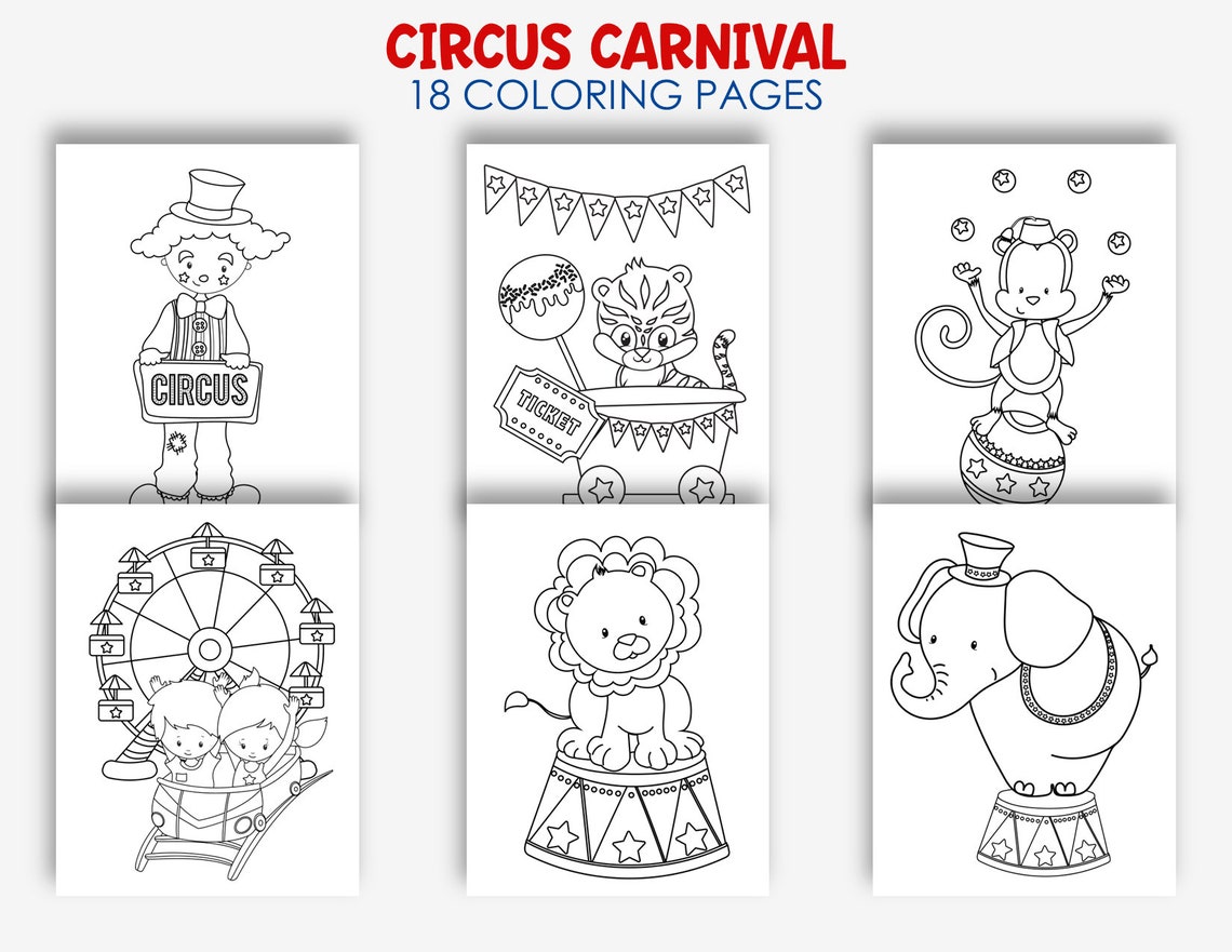 Circus Carnival Adventures: Printable Coloring Pages for Kids!" - Etsy