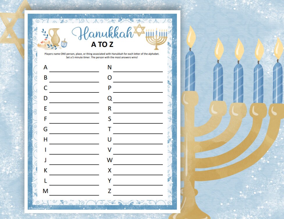 Hanukkah Game A to Z, Printable Chanukah Games for Kids, Adults and ...