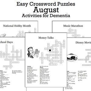 Easy August Crossword Puzzles for Alzheimer's & Dementia - Etsy