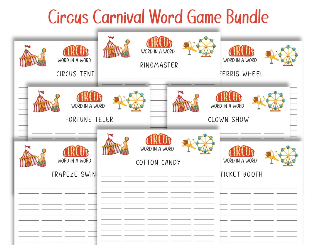 Circus Carnival Word Game Sheets: Printable Fun for Spectacular ...