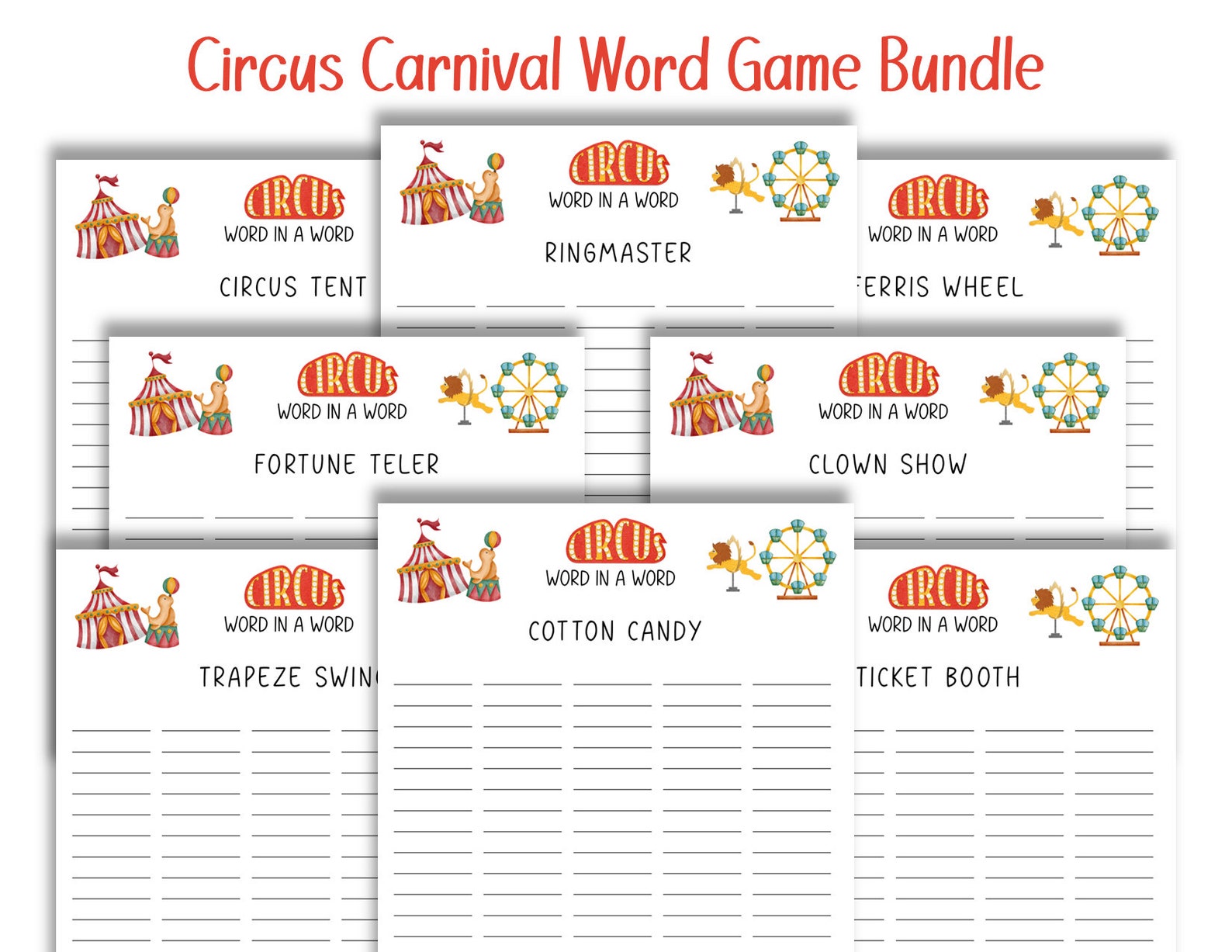 Circus Carnival Word Game Sheets: Printable Fun for Spectacular ...