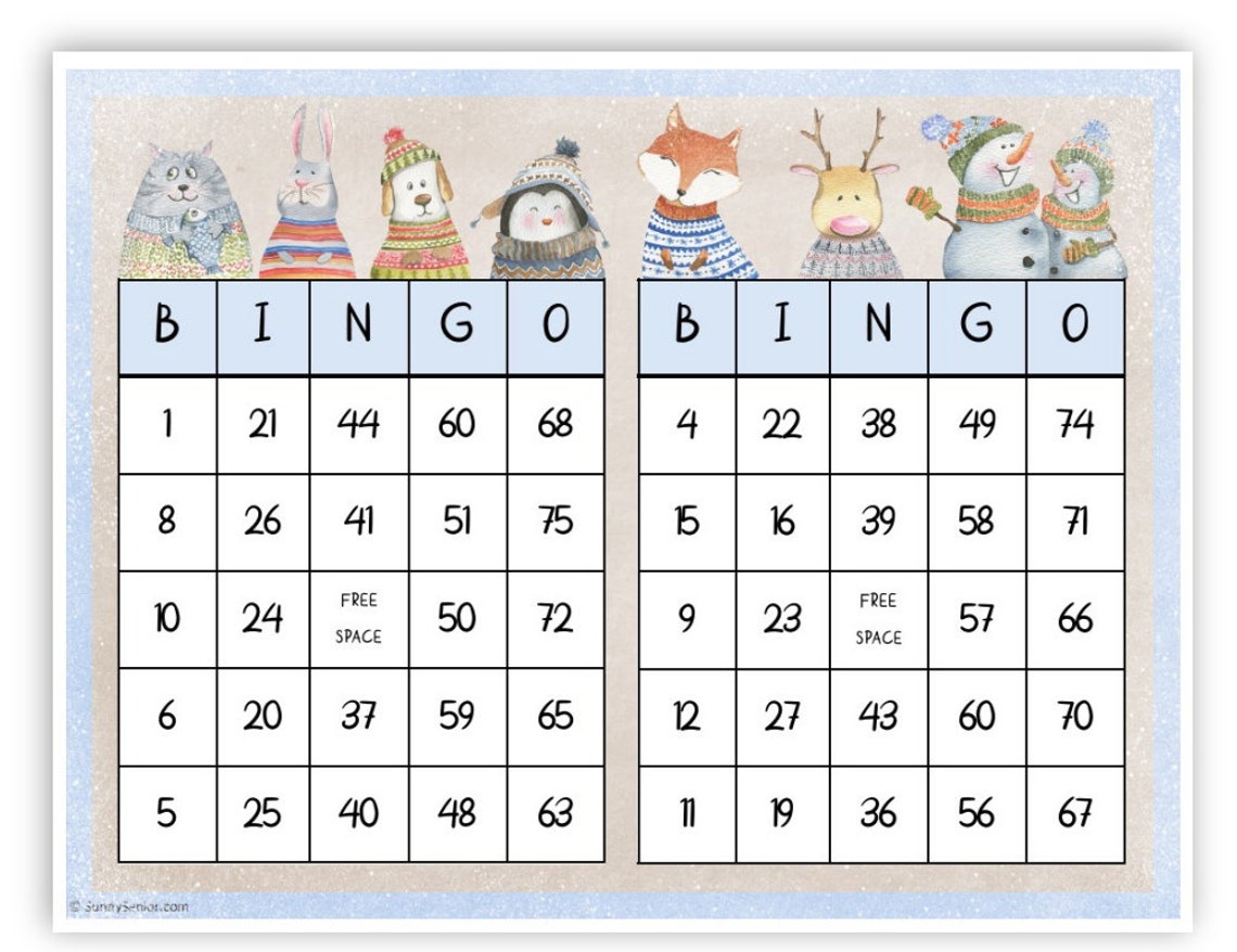 1000 Winter Bingo Cards Printable for Kids Winter Wonderland Party Game ...