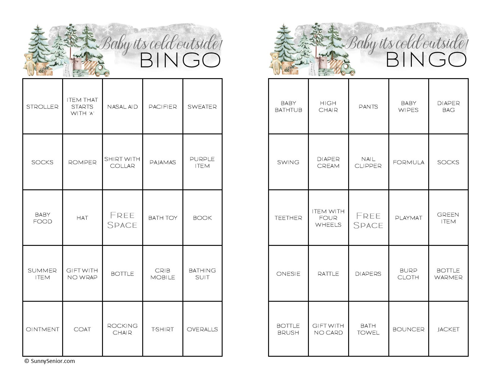 Winter Wonderland Baby Shower Gift Bingo: 100 Cards (PDF) - Etsy