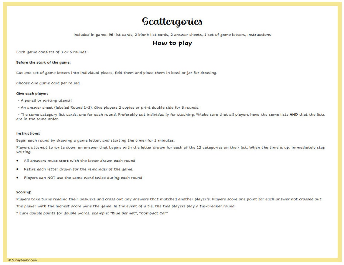 Scattergories Printable Game for Kids: Build Vocabulary and Have Fun ...