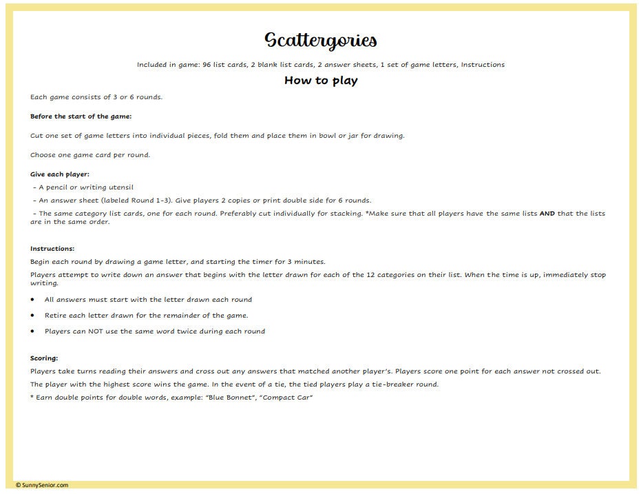 Scattergories Printable Game for Kids: Build Vocabulary and Have Fun ...