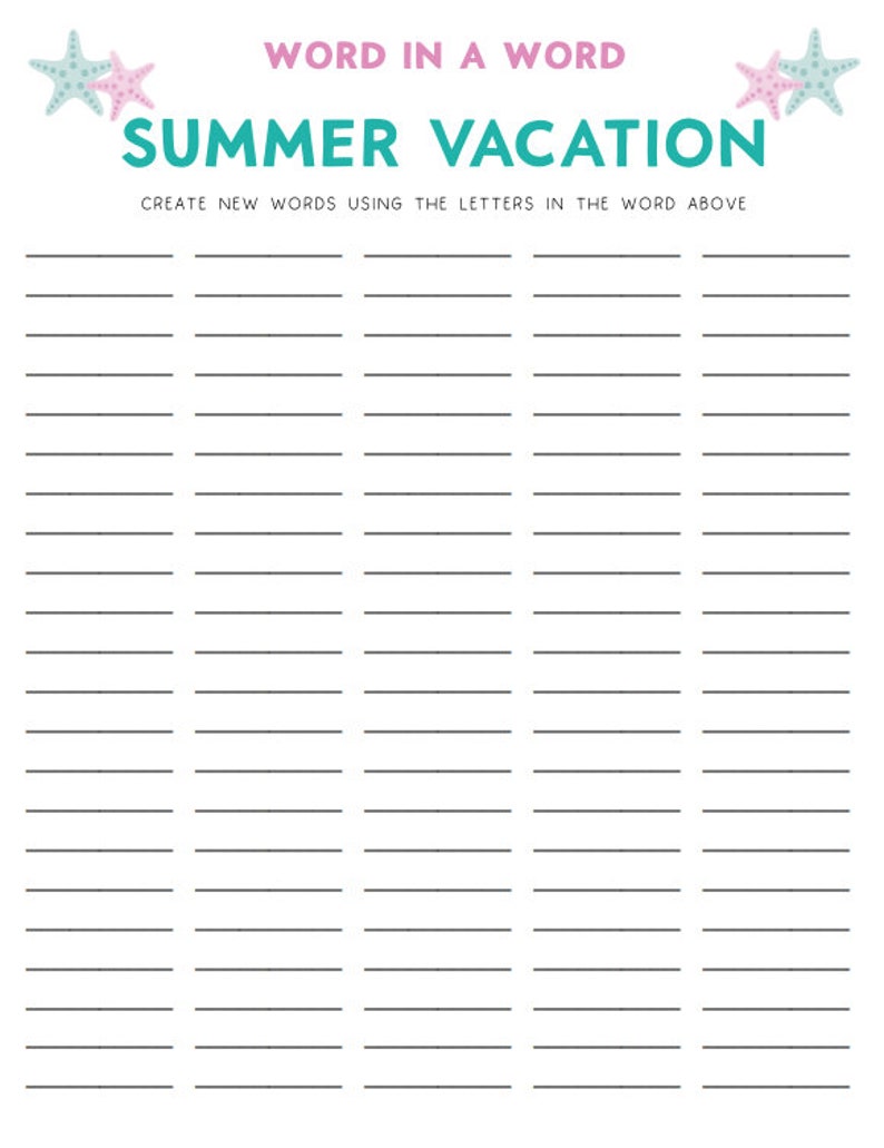 Sun-kissed Summer Word-in-a-word Party Games Pack - Etsy