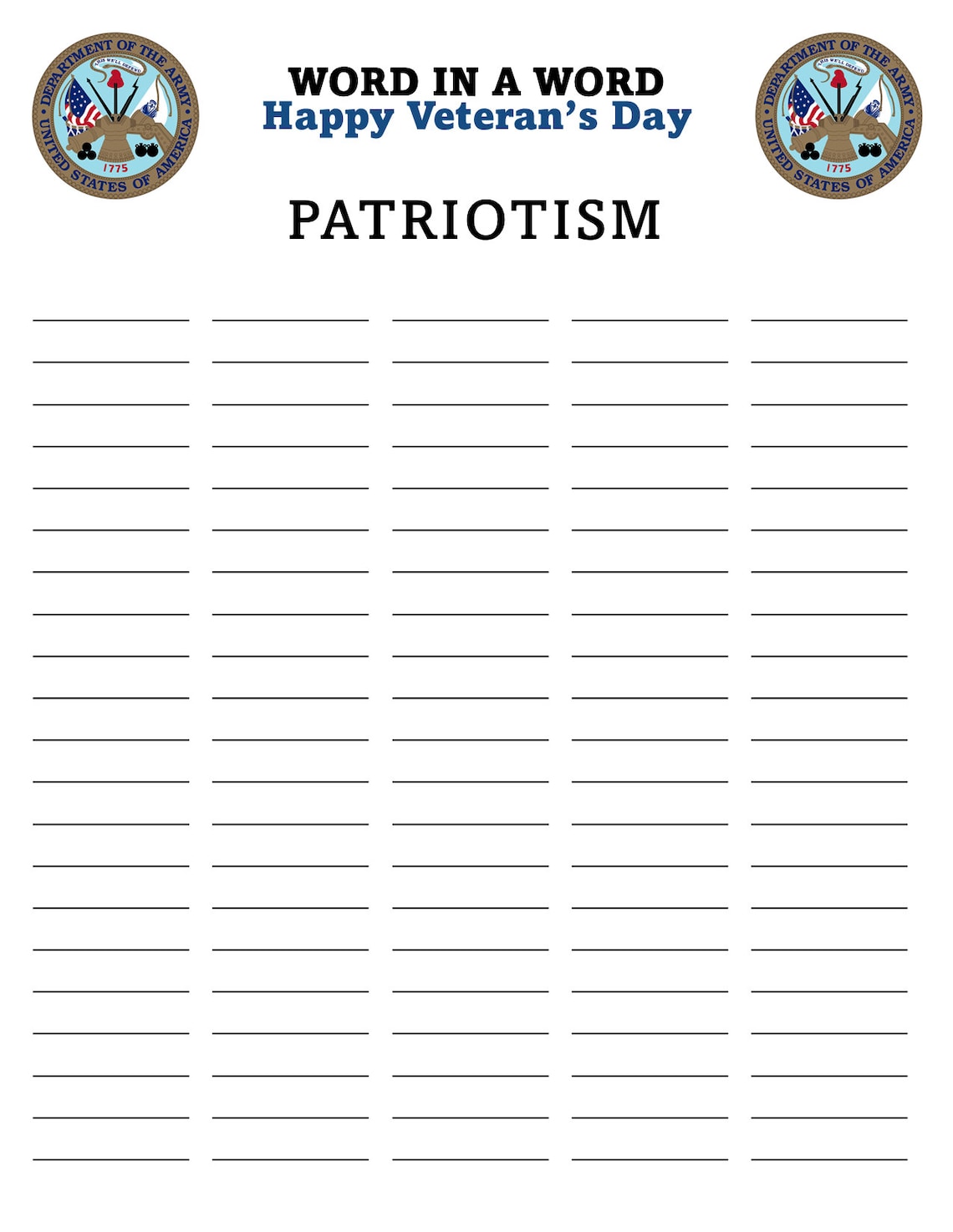 Veterans Day Word in a Word Games: 8 Printable Puzzles - Etsy