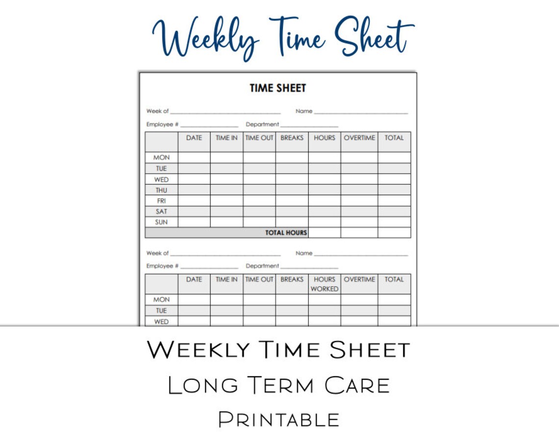 Weekly Employee Time Sheet Printable: Two-week Log (PDF Download) - Etsy