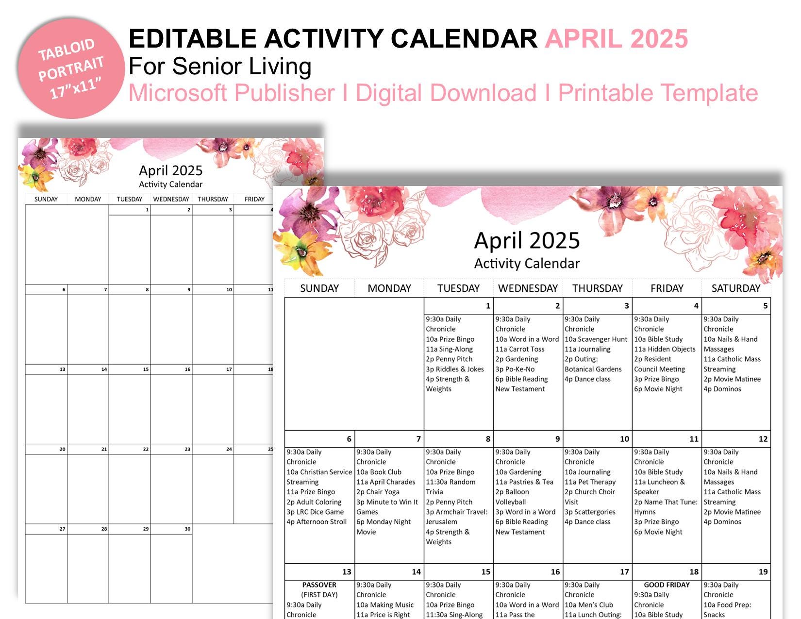 Blank Monthly Assisted Living Activity Calendar Activity Calendar