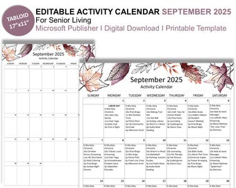 October 2024 Editable Monthly Activities Calendar for Senior Living ...