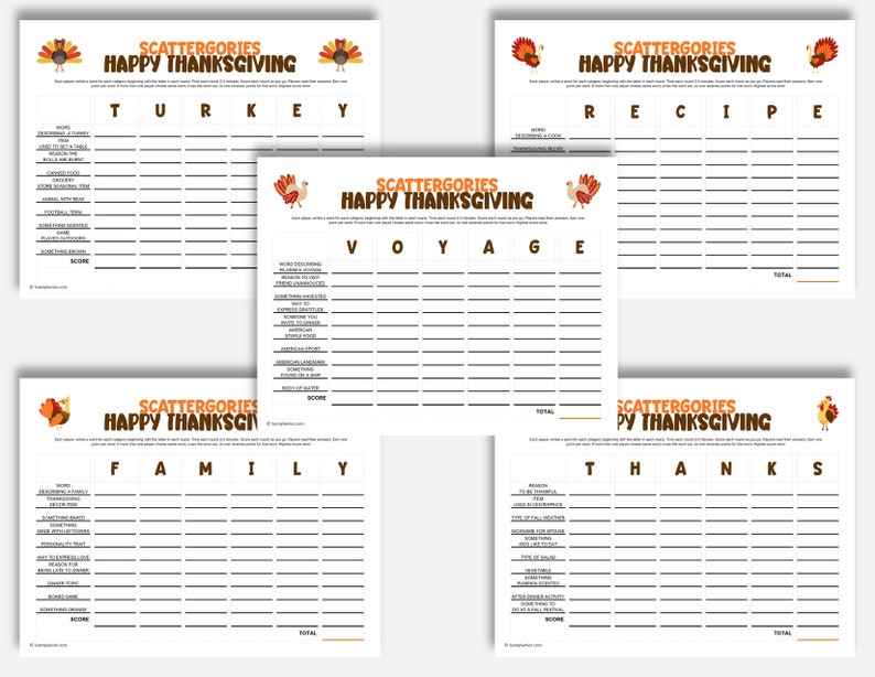5 Pack Harvest Feast Thanksgiving Scattergories Games - Etsy